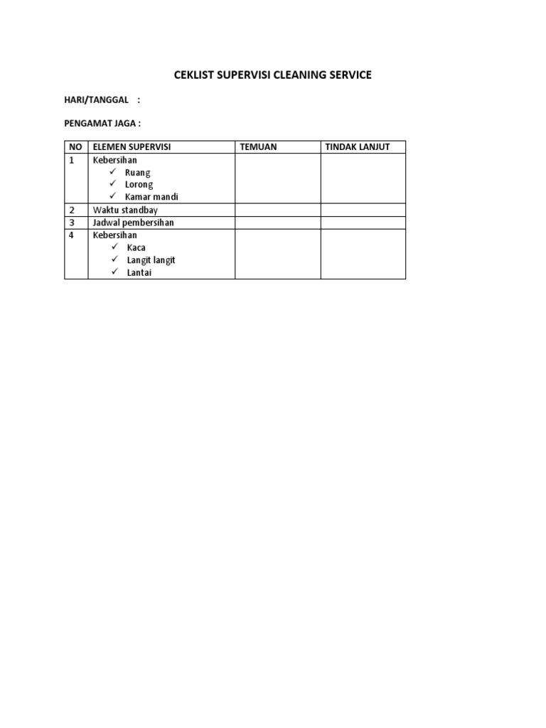 Ceklist Supervisi Cleaning Service | PDF