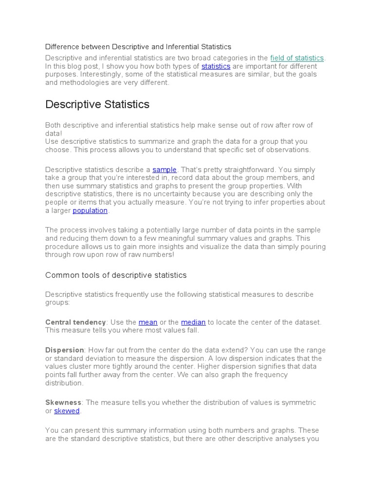 Difference Between Descriptive and Inferential Statistics | PDF ...