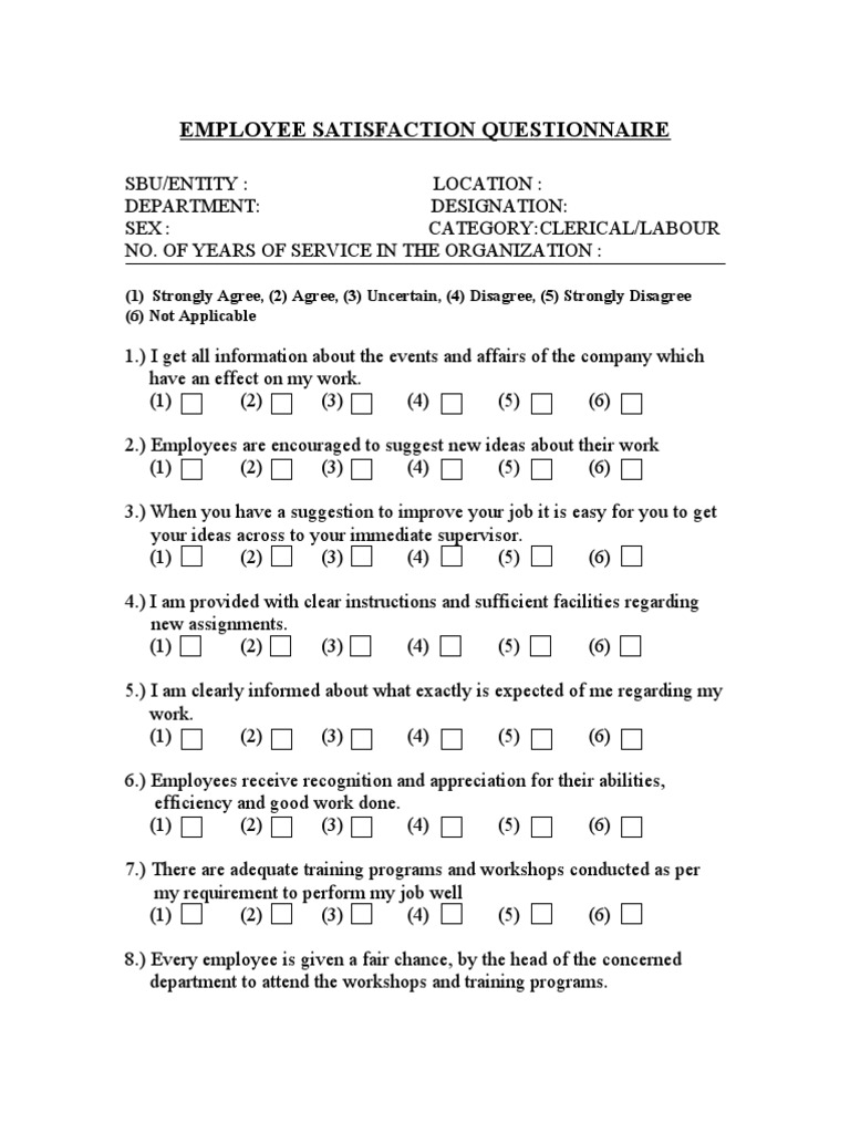 Employee Satisfaction Questionnaire 434 | PDF | Employment | Cognition