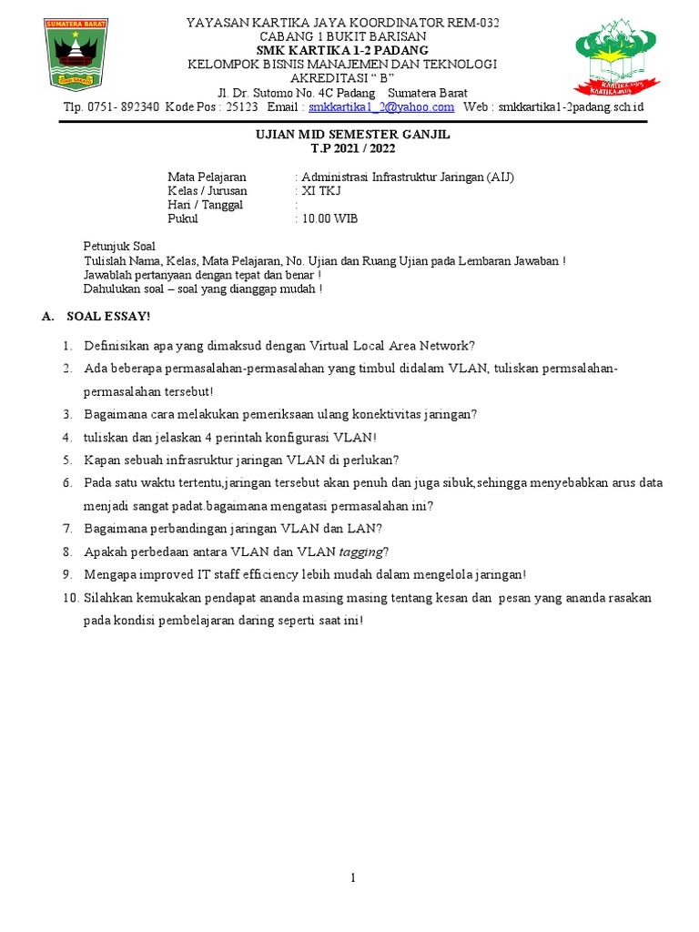 Soal MID AIJ XI TKJ | PDF