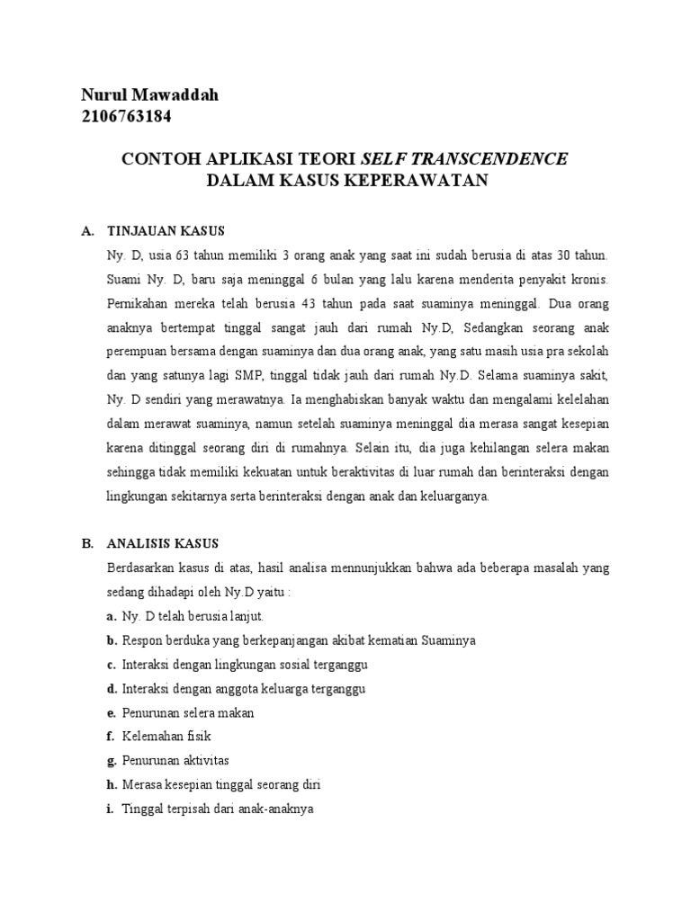Contoh Aplikasi Teori Self Transcendence | PDF