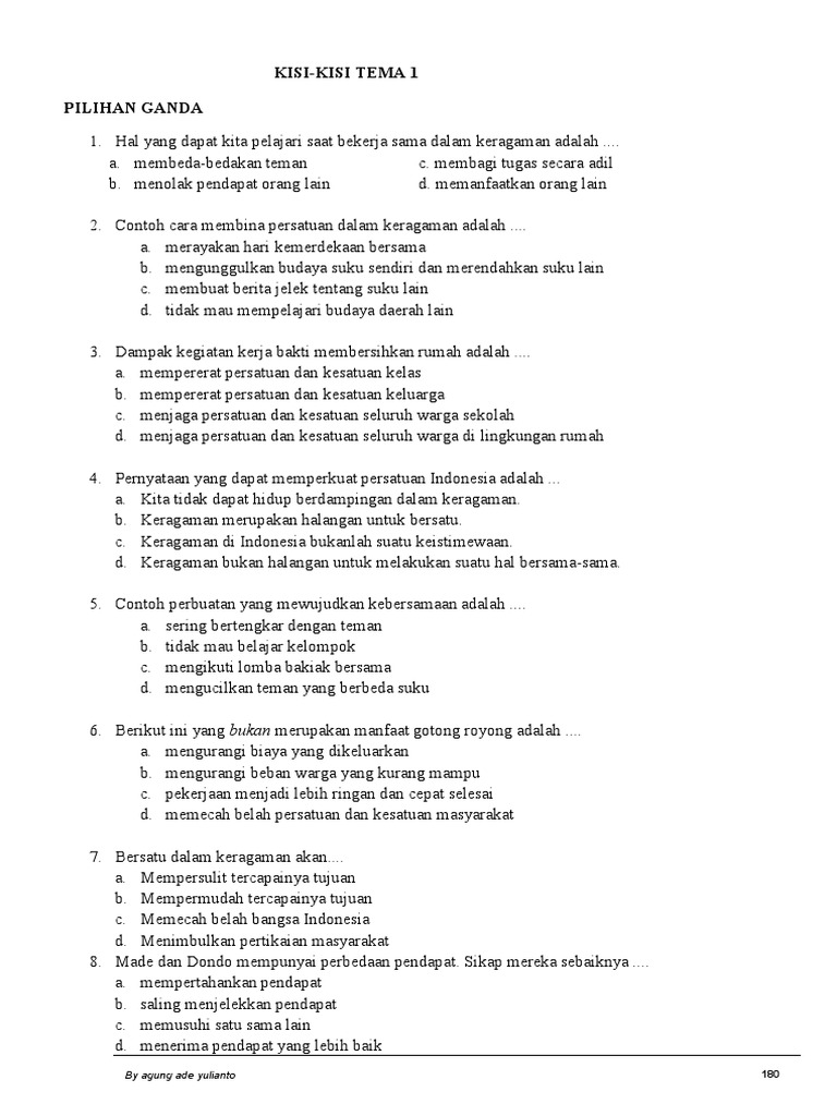 Kisi Kisi Tema 1 | PDF