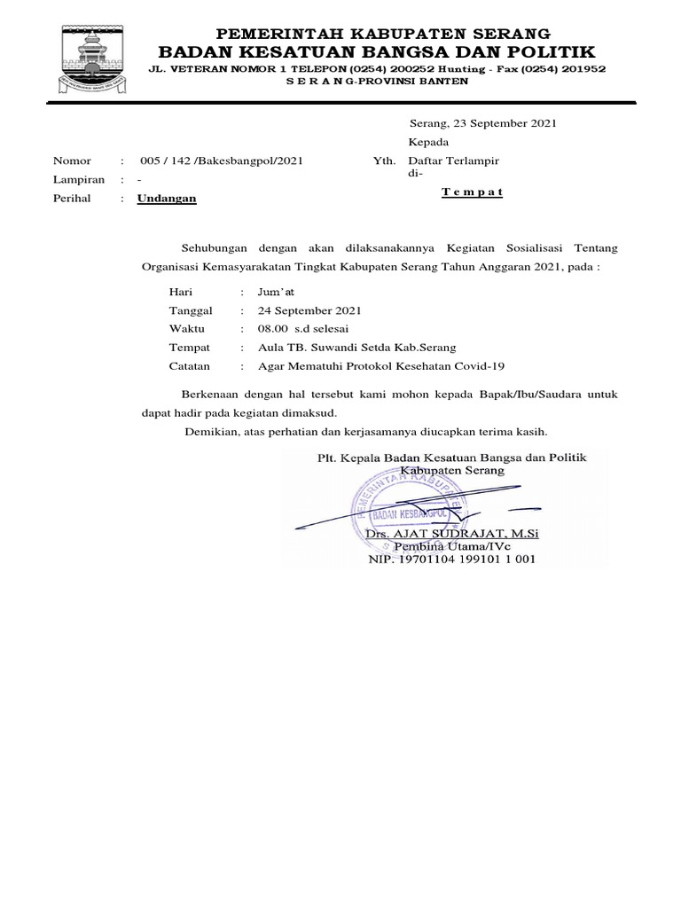 Surat Undangan Peserta ORMAS | PDF