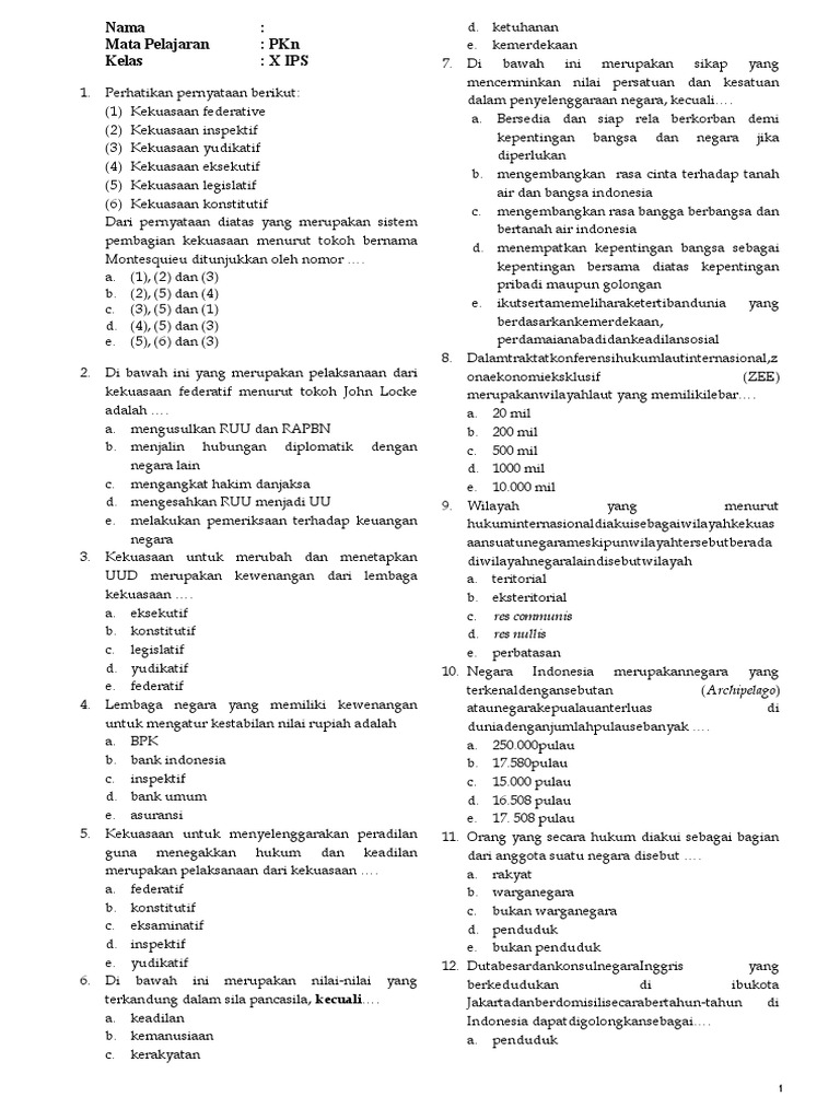 Soal PAS PKN Kelas X - Ganjil 2021 | PDF | Ilmu Sosial | Hukum