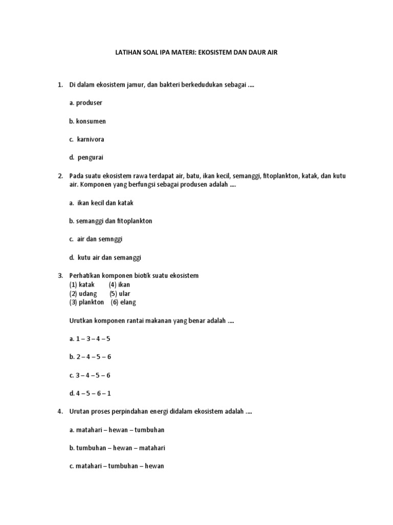 Latihan Soal Ipa Materi Eko-Siklus Air | PDF