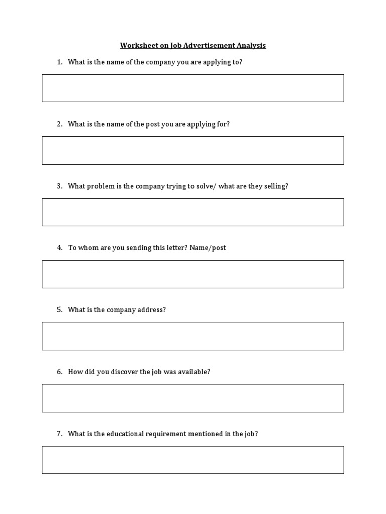 Worksheet On Job Advertisement Analysis | PDF