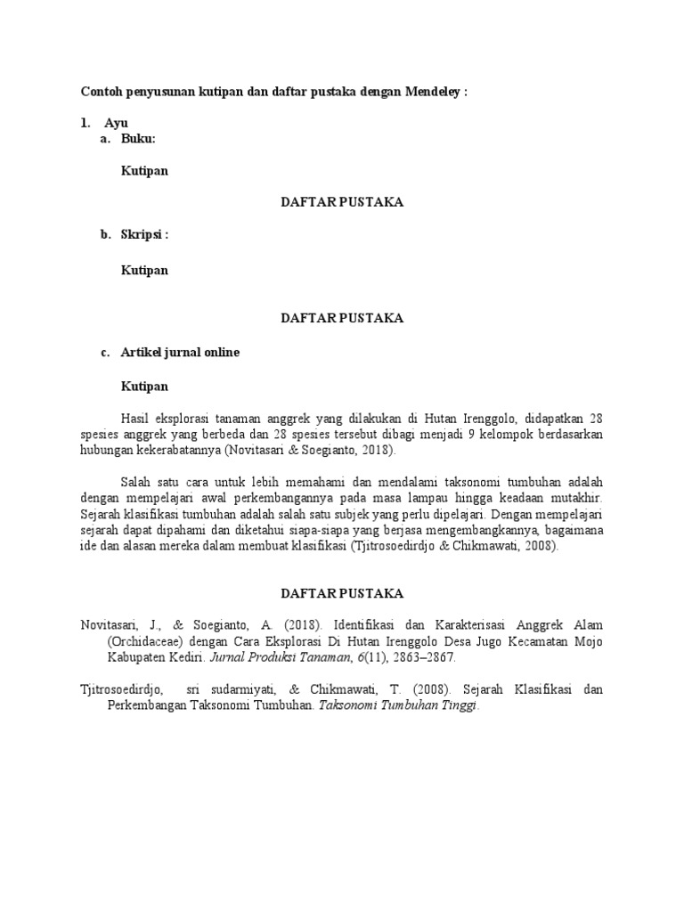 Contoh Kutipan dan Daftar Pustaka Mendeley | PDF