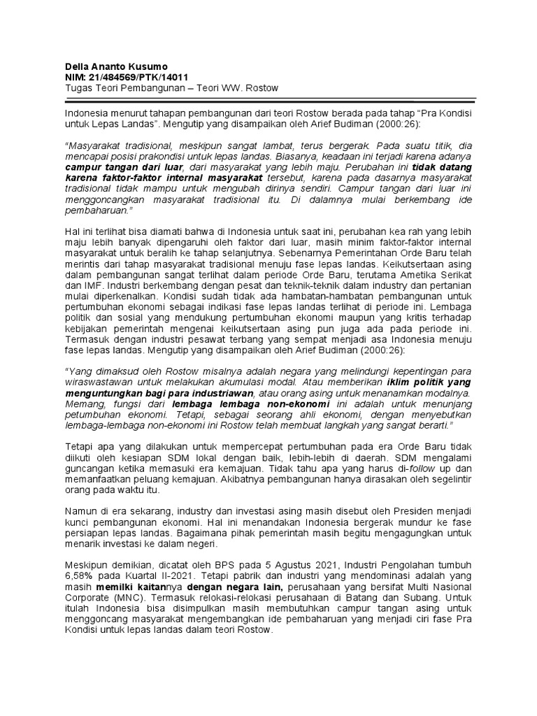 Tugas Teori Pembangunan - Della Ananto Kusumo | PDF | Politik