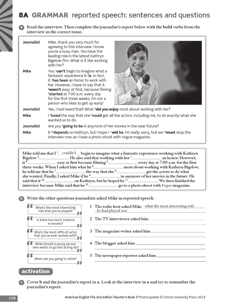 Grammar: 8A Reported Speech: Sentences and Questions | PDF