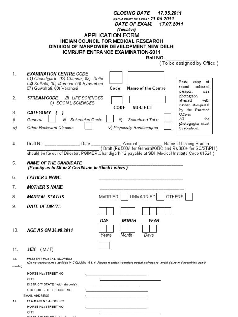 Icmr Form-2011 | PDF | Government