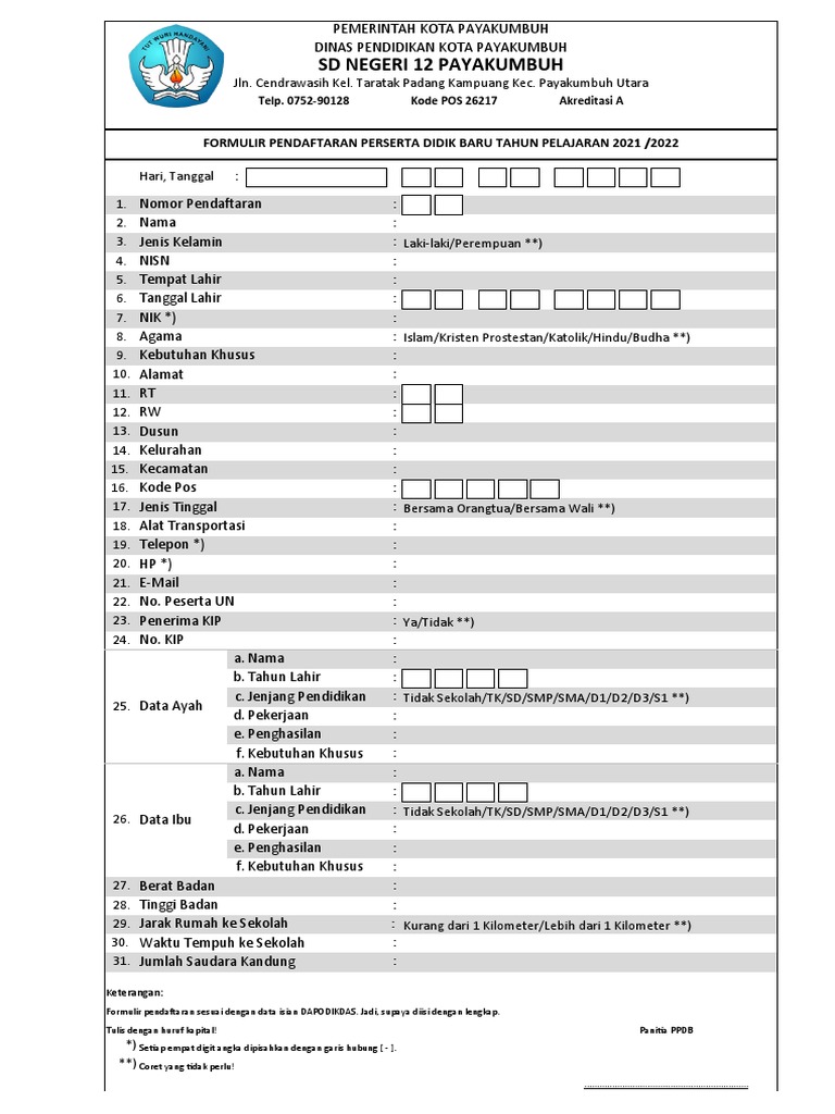 Formulir PPDB Versi Dapodikdas SD | PDF