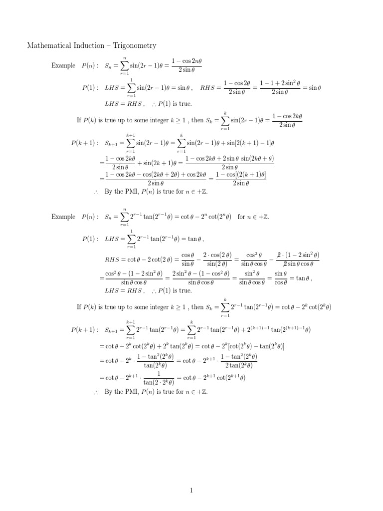 Mathematical Induction - Trigonometry | PDF | Trigonometric Functions ...