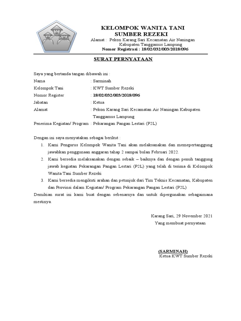 Surat Pernyataan KWT | PDF