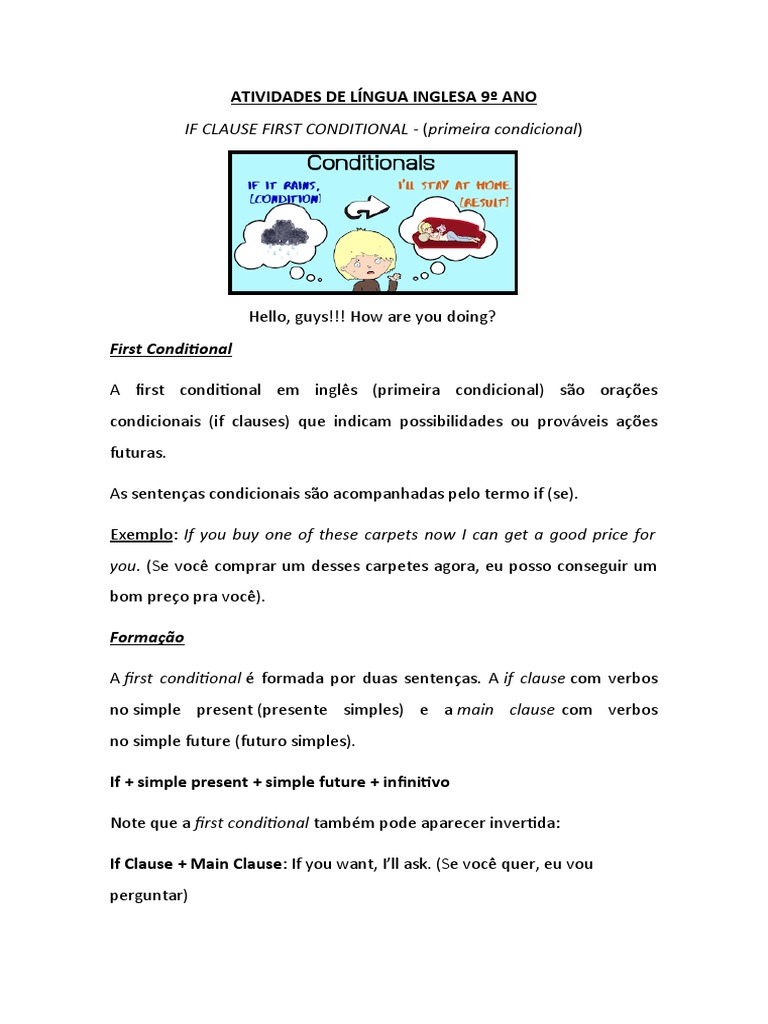 Aula Lin Ing First Conditional 9ano | PDF | Linguística