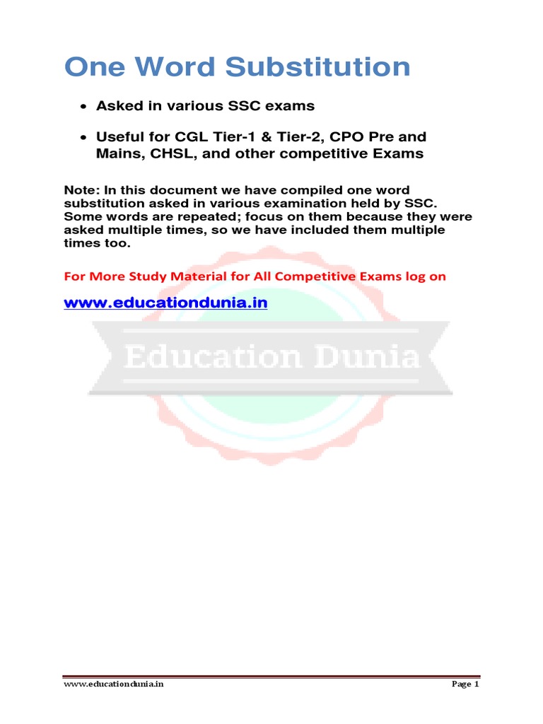 One Word Substitution For SSC CGL | PDF