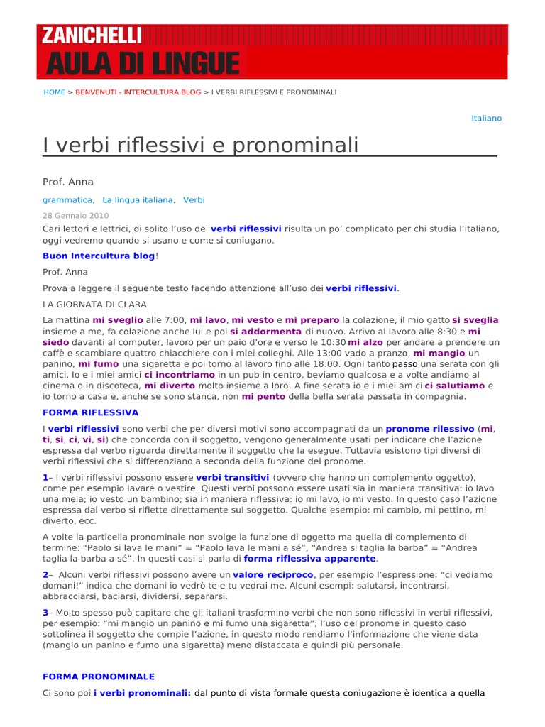 I Verbi Riflessivi | PDF