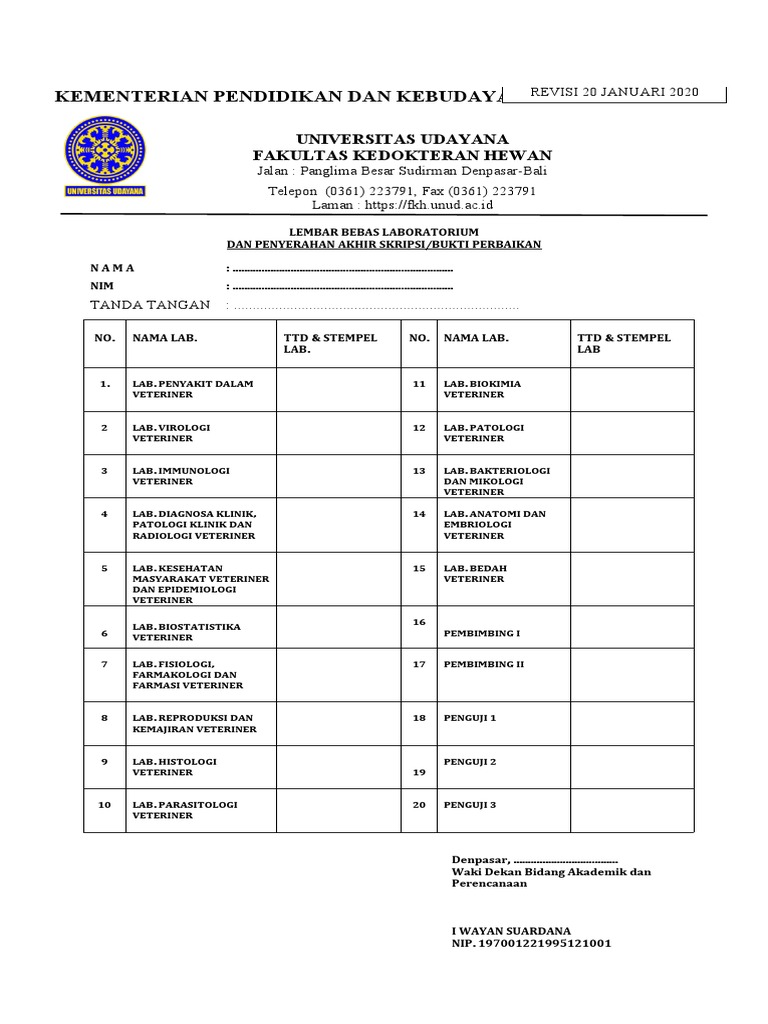 Lembar Bebas Lab & Penyerahan Skripsi FKH Unud | PDF