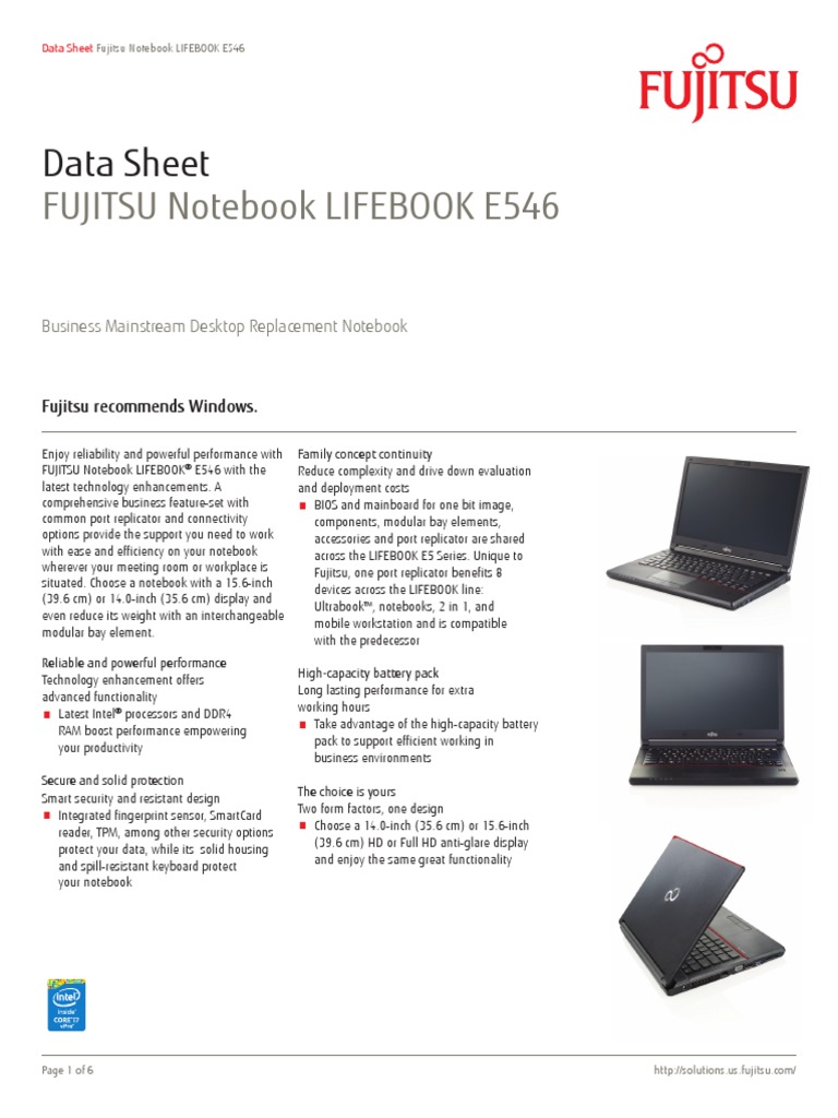 Data Sheet: FUJITSU Notebook LIFEBOOK E546 | PDF | Laptop | Bios