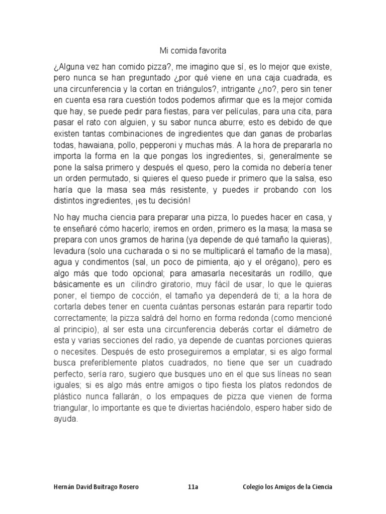 Cuent0 - Mi Comida Favorita - Hernan Buitrago | PDF