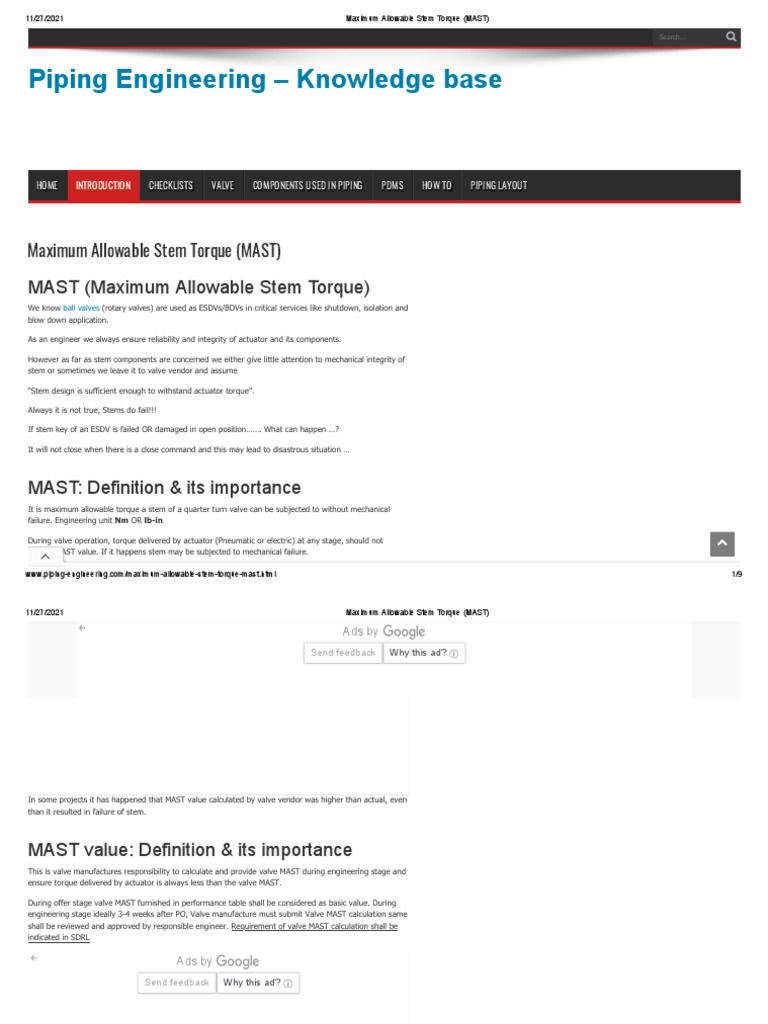 Maximum Allowable Stem Torque (MAST) | PDF | Valve | Pipe (Fluid ...
