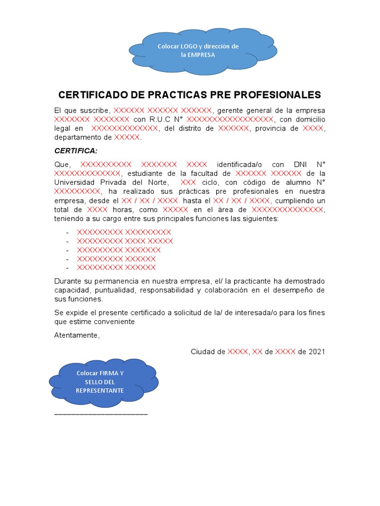 Modelo CERTIFICADO DE PRACTICAS | PDF