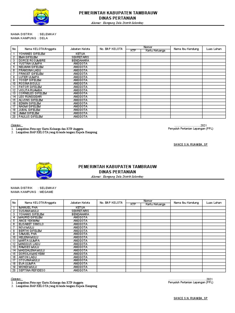 Data Kartu Tani | PDF