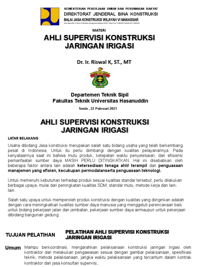 Supervisi Infrastruktur Irigasi - Riswal.k | PDF
