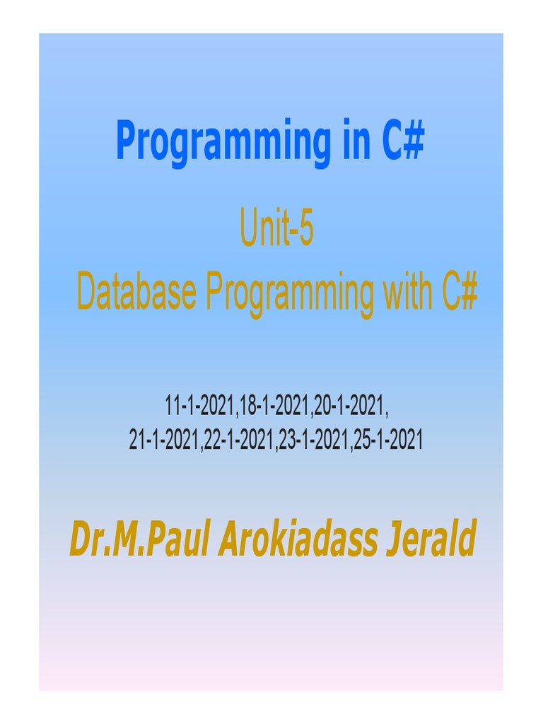 Programming in C# | PDF | Databases | Microsoft Sql Server