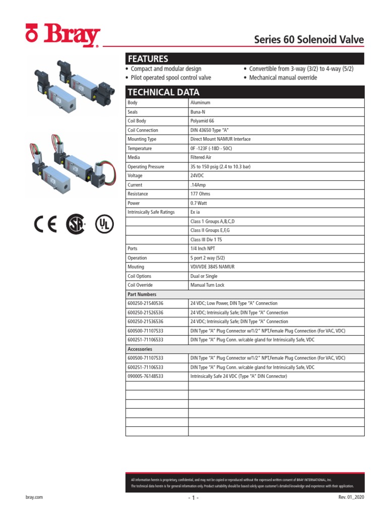 Selenoid Valve Bray Series 60 | PDF | Electrical Connector | Valve