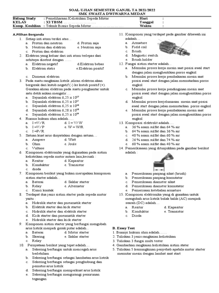 Soal Semester Ganjil Kelistrikan Kelas Xi TBSM | PDF | Sains & Matematika