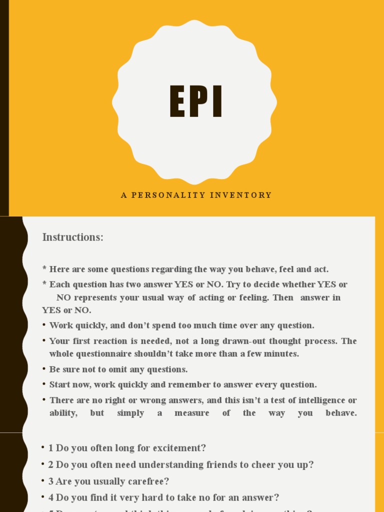 EPI Questionnaire&Scoring | PDF | Extraversion And Introversion ...