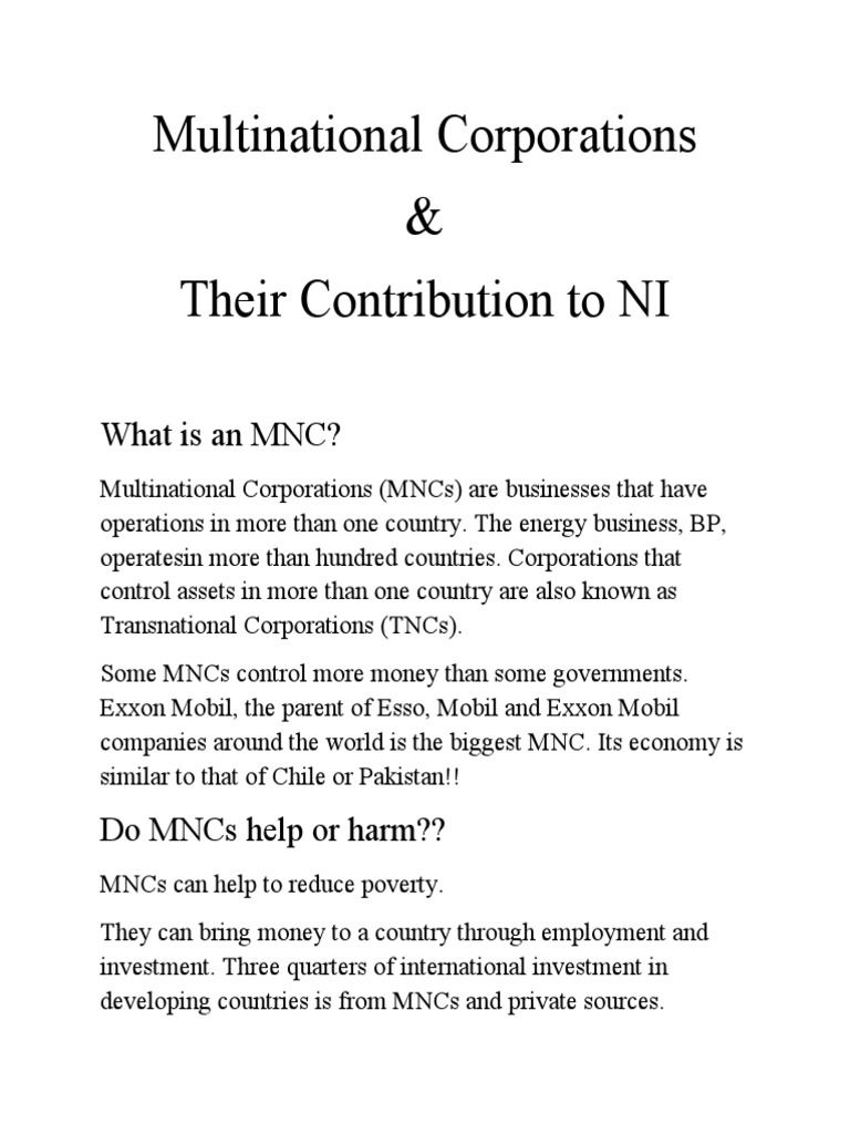 Multinational Corporations & Their Contribution To NI: What Is An MNC ...