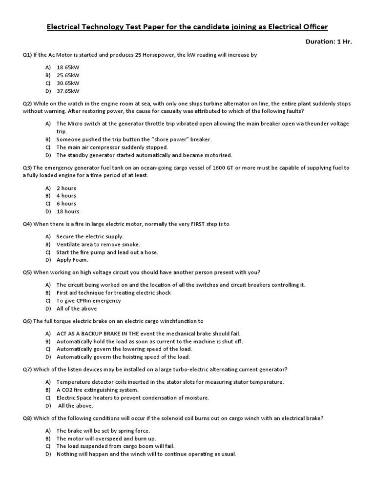 QP Electrical Technology For The Candidate Joining As Electrical ...
