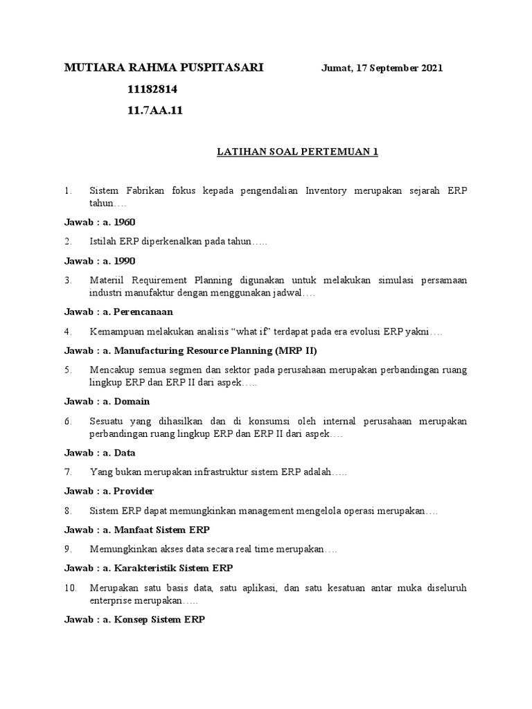 Mutiara Rahma Puspitasari - Latihan Soal Pertemuan 1 | PDF | Bisnis | Komputer
