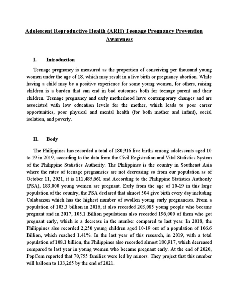 Adolescent Reproductive Health (ARH) Teenage Pregnancy Prevention ...