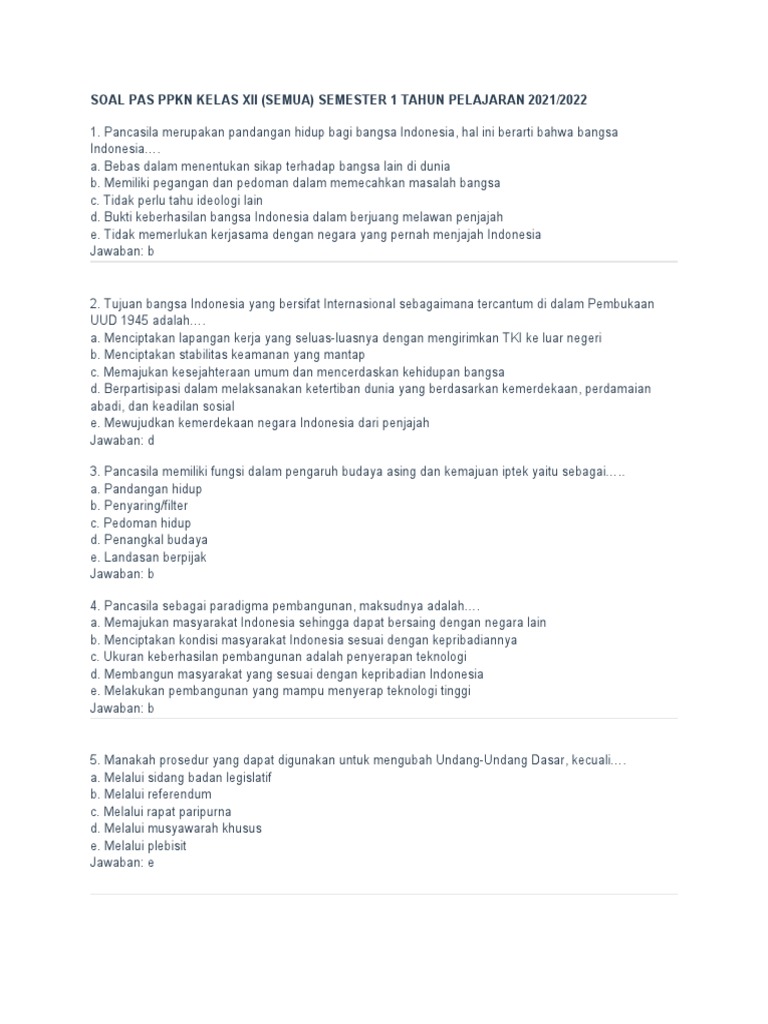 Soal Pas PKN Kelas Xii | PDF