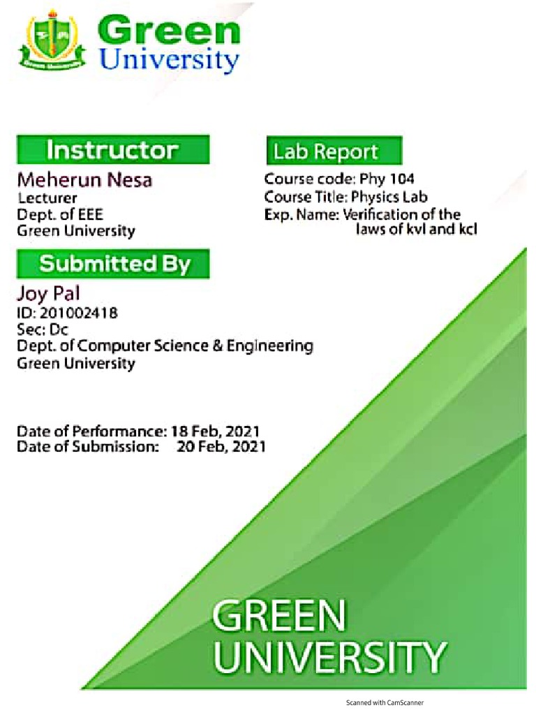 Lab Report Verification Of The Laws Of Kvl And Kcl Pdf