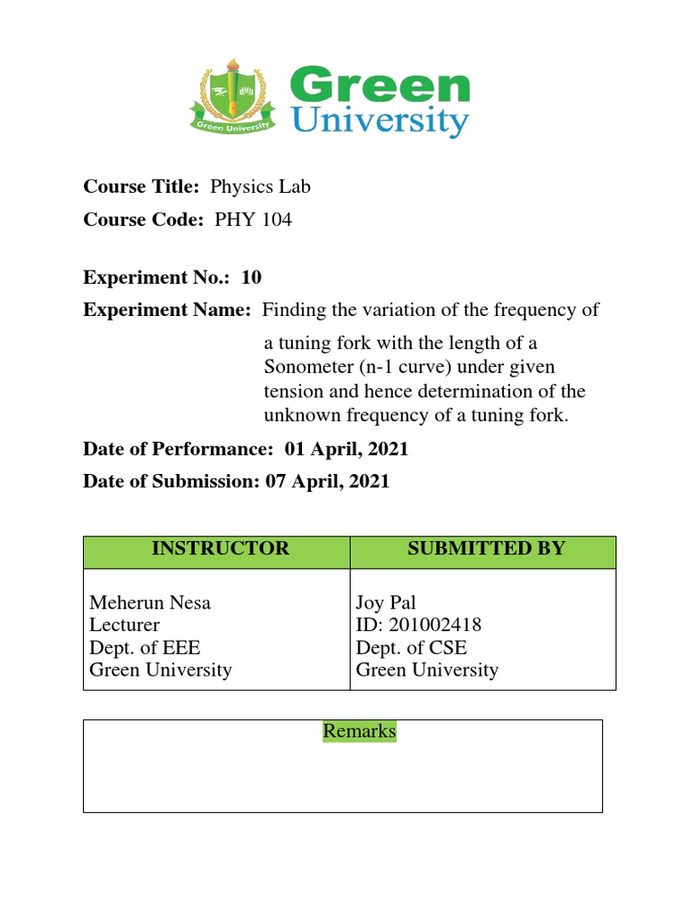 Lab Report of Sonometer - Exp.10 | PDF
