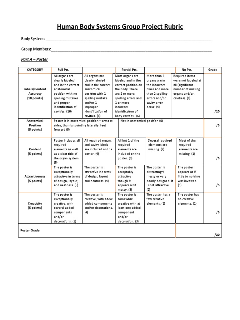 Human Body Systems Project Rubric | PDF | Cognitive Science | Cognition