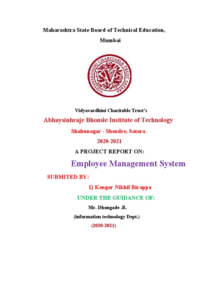 Employee Management System: Abhaysinhraje Bhonsle Institute of ...