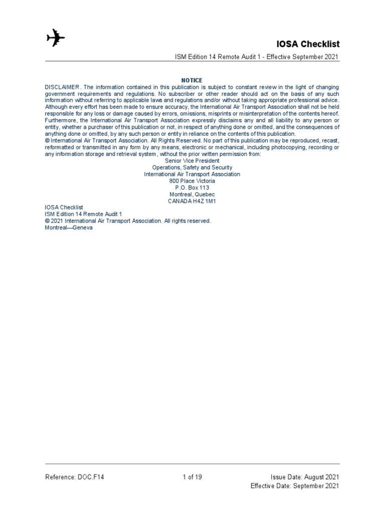 Check List IOSA SEC Remote 1 | PDF | Audit | Risk Management