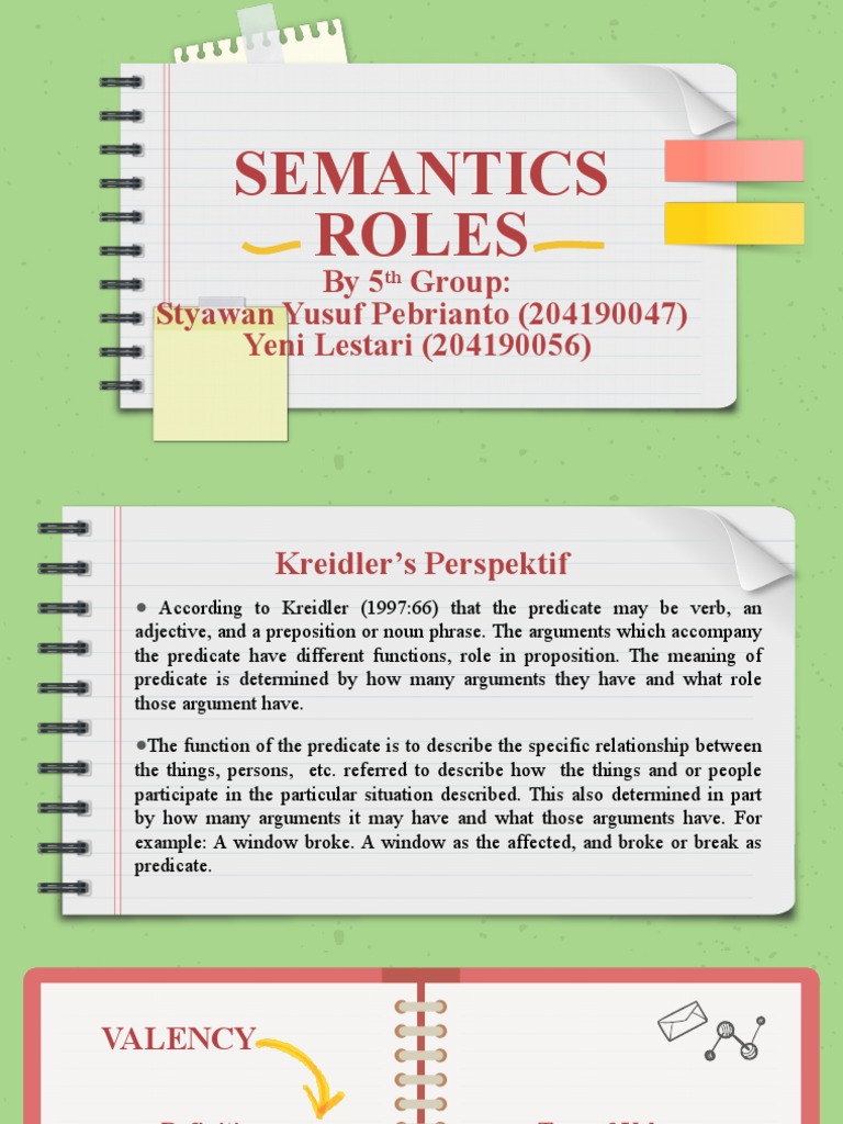 Semantics Roles: By5 Group: Styawan Yusuf Pebrianto (204190047) Yeni ...