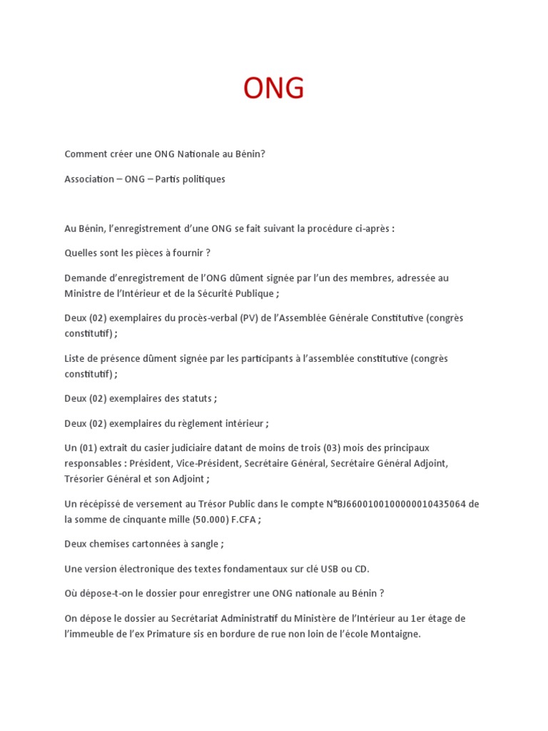 Ong | PDF | Fondation (Non-caritative) | Organisation non gouvernementale