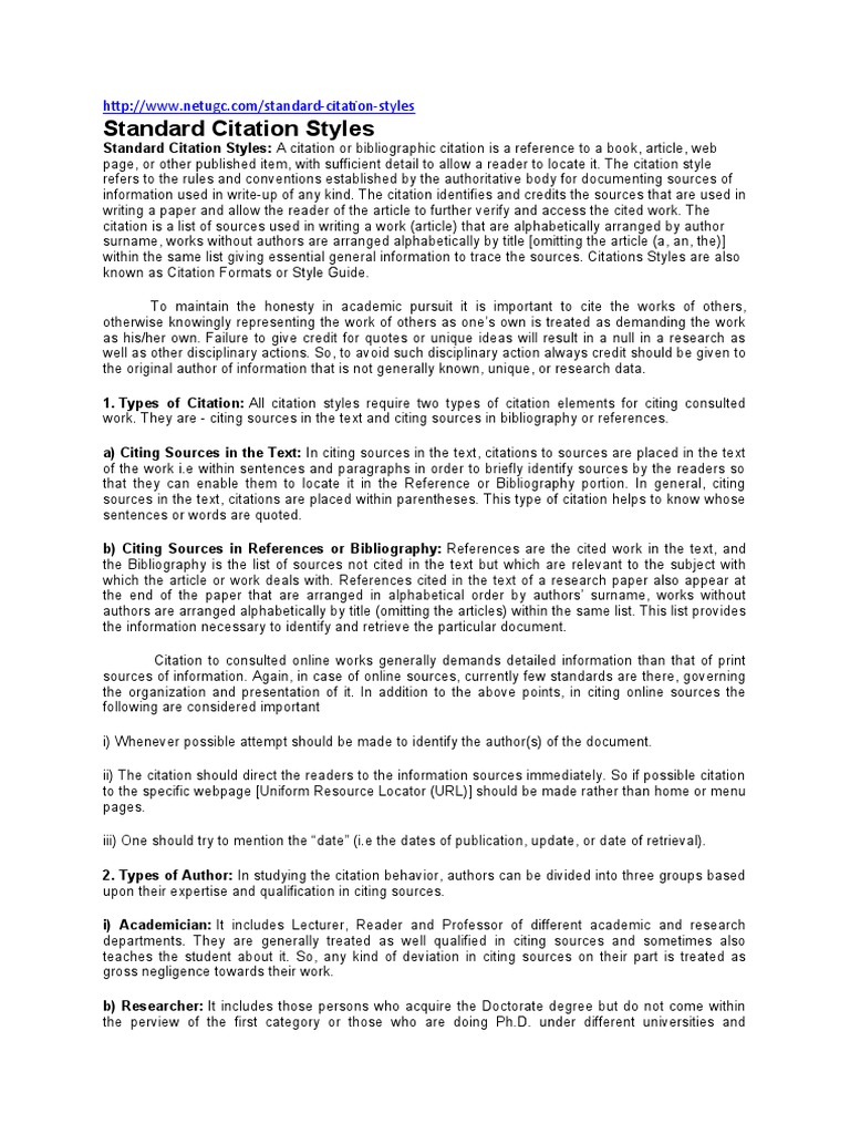 Citation Styles & Bibliographic Format-UGC NET | PDF | Citation ...