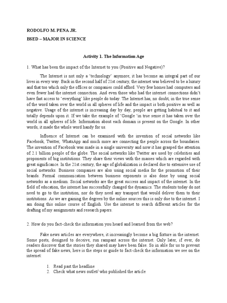 Activity 1 Information Age | PDF | Internet | Popular Culture & Media ...