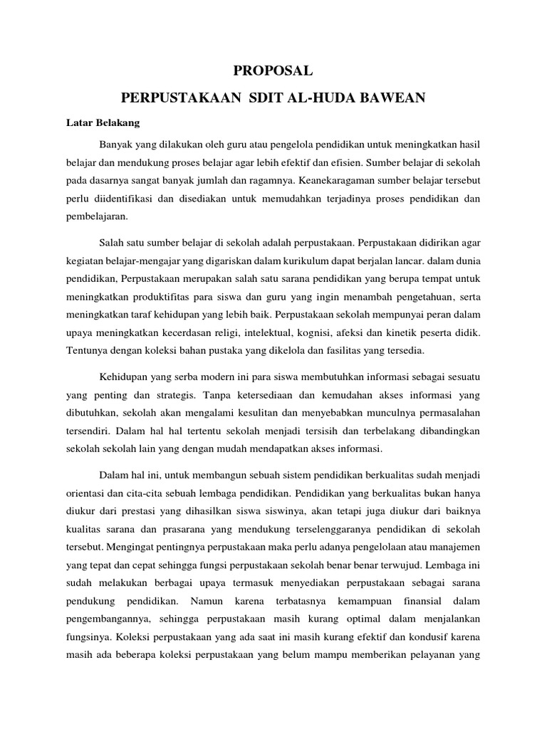 Proposal Perpus SDIT AL HUDA BAWEAN | PDF