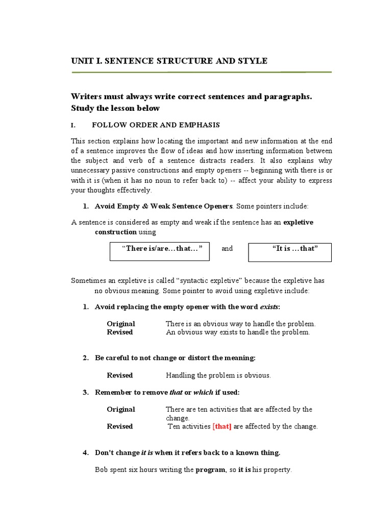 Sentence Structure and Style - Final | PDF | Phrase | Sentence ...
