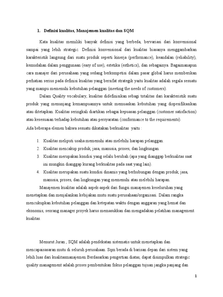 Definisi Kualitas, Manajemen Kualitas Dan SQM | PDF