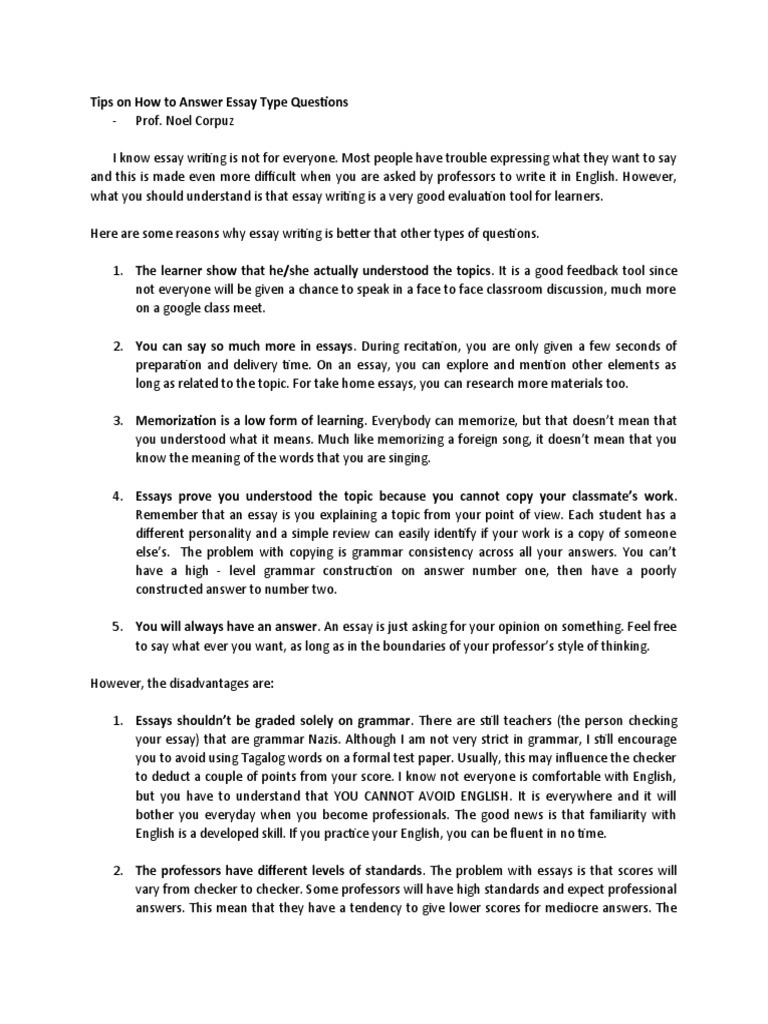 Tips On How To Answer Essay Type Questions | PDF | Essays | English ...