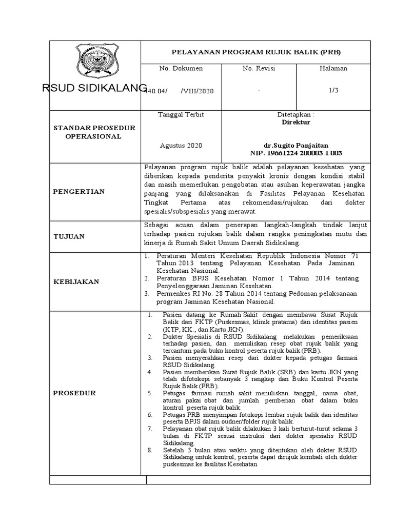 Sop Pelayanan Program Rujuk Balik | PDF